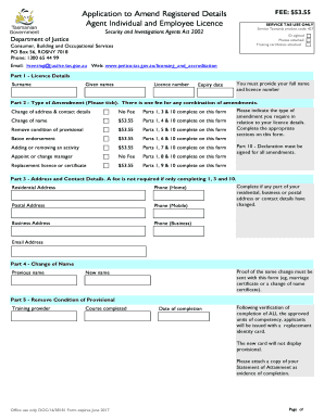 Fillable Online Application form to amend registered details agent individual and employee ...