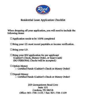 Fillable Online Residential Lease Application Checklist Fax Email Print ...