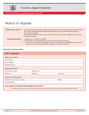 Fillable Online justice govt Customs Appeal Authority Fax Email Print ...