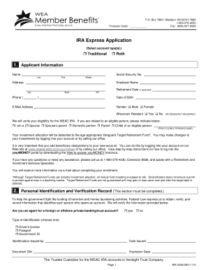 Fillable Online IRA Express Application - WEA Member Benefits Fax Email ...