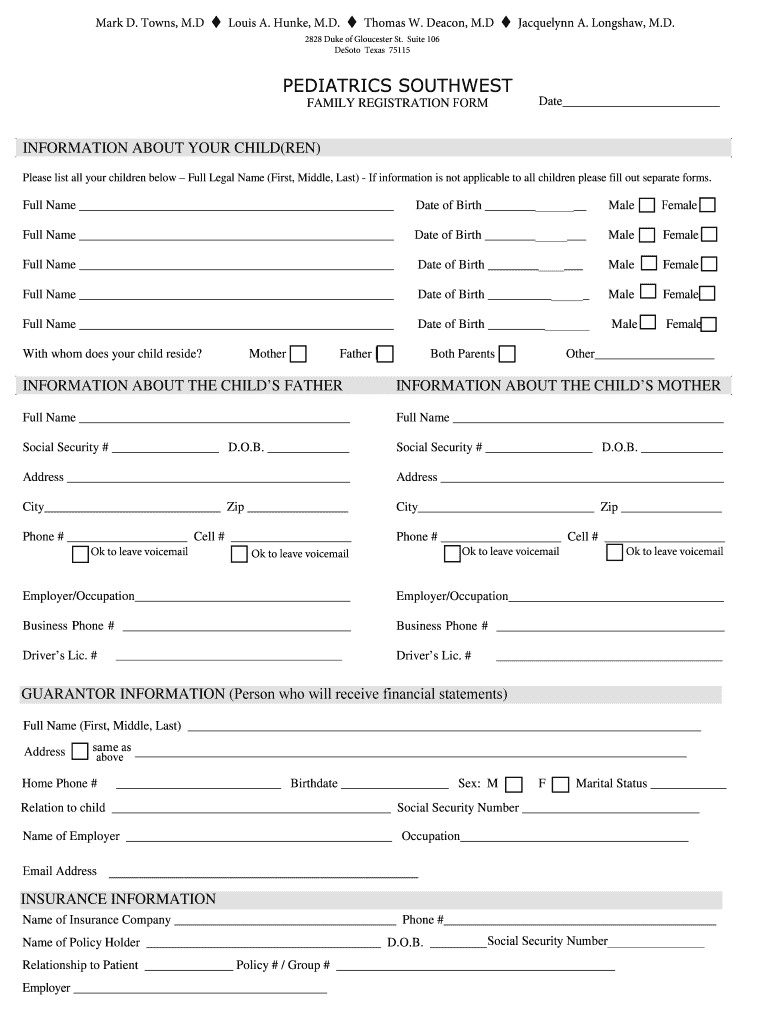 Fillable Online PEDIATRICS SOUTHWEST. PATIENT INFORMATION FORM Fax Email Print - pdfFiller