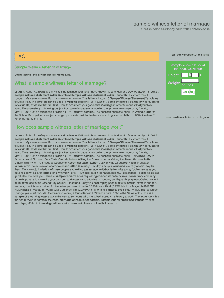 Fillable Online sample witness letter of marriage Fax Email Print ...