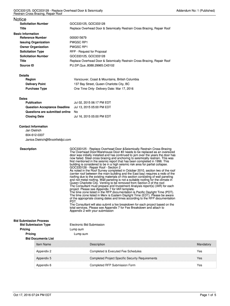 Fillable Online GOC333125, GOC333128 - Replace Overhead Door ...