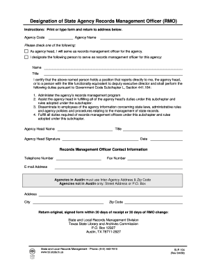 Fillable Online Designation of State Agency Records Management Officer ...