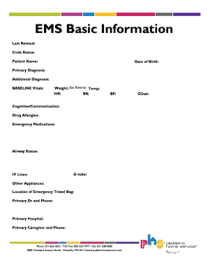 Fillable Online EMS Basic Information Form - Pediatric Home Service Fax ...