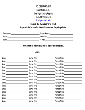 Fillable Online www2 palomar Overnight Parking Request Fax Email Print - pdfFiller