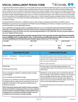 Fillable Online A Special Enrollment Period is de ned as a time outside of the open enrollment ...