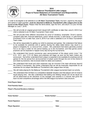 Fillable Online Baseball All Star Commitment Letter (rev. May 2016 ...
