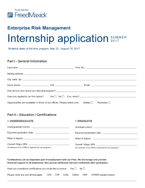 Fillable Online Enterprise Risk Management Internship application ...