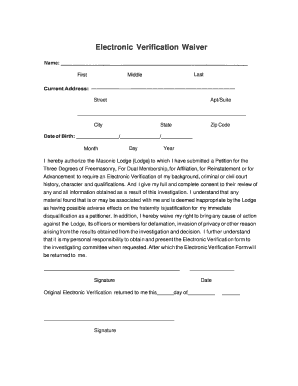 Fillable Online Electronic Verification Waiver Fax Email Print - pdfFiller