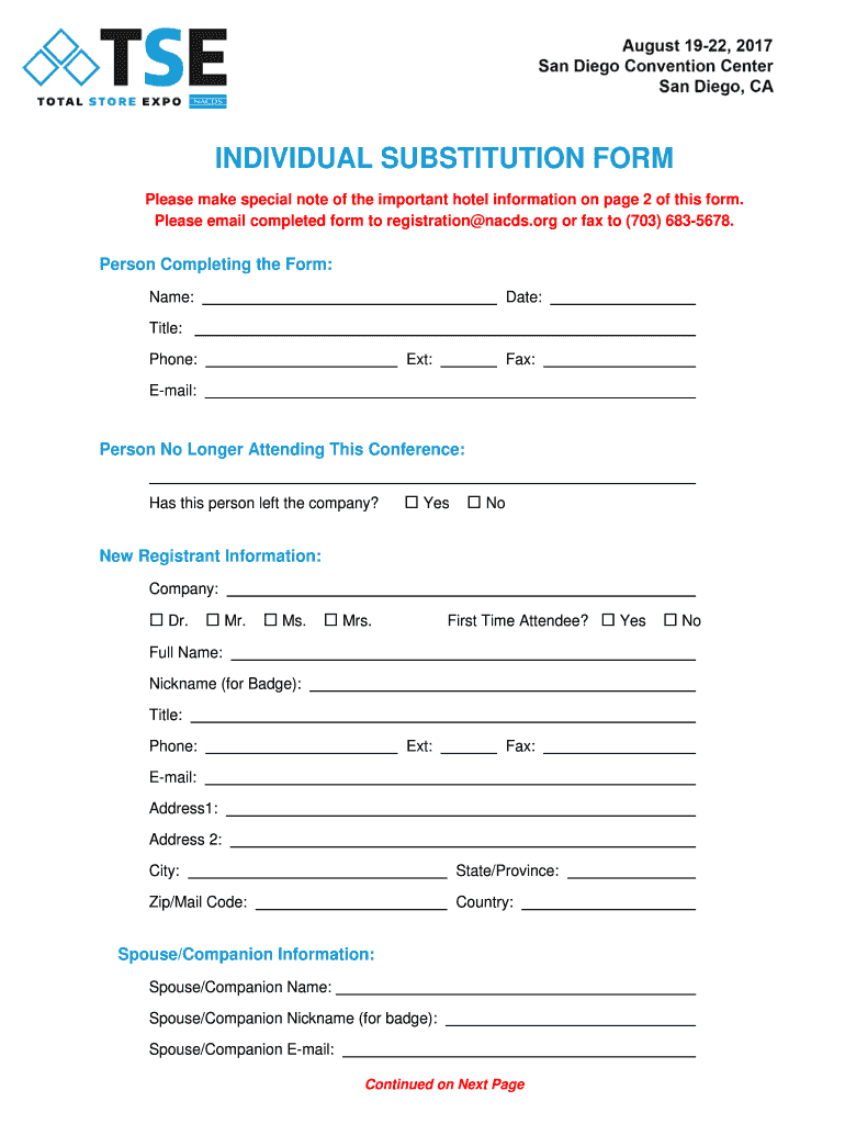Fillable Online tse nacds INDIVIDUAL SUBSTITUTION FORM - NACDS Total ...
