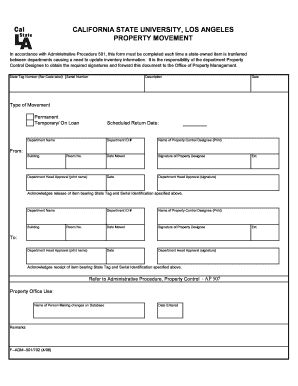 Fillable Online calstatela Property Movement Form - California State ...