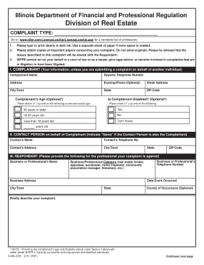 Fillable Online Division of Real Estate Filing a Complaint Form ...