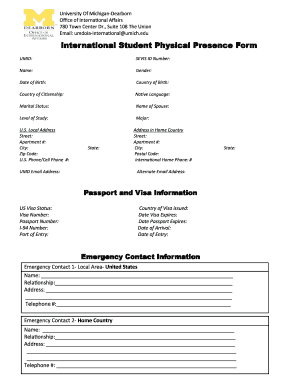 Fillable Online Physical Presence form - University of Michigan ...