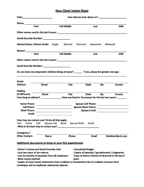 Fillable Online New Client Intake Sheet for Email - April Perry Randle ...