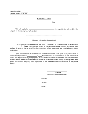 Fillable Online Sales Form No. Sample Authority to Sell Fax Email Print ...