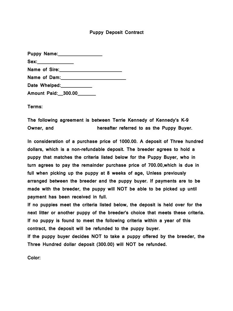 Dog Deposit Contract 2020 Fill And Sign Printable Template Online