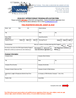 Fillable Online 2016-2017 APPRENTICESHIP PROGRAM APPLICATION FORM Fax ...