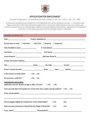 Fillable Online 2016 Fire Department Employment Application - Village ...