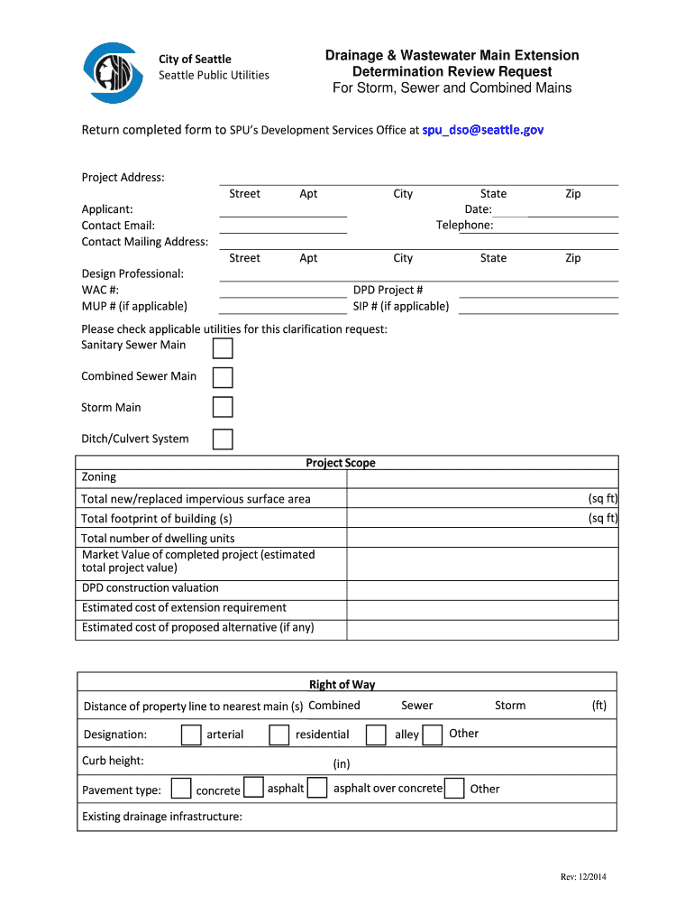 Fillable Online seattle Drainage & Wastewater Main Extension ... - City ...