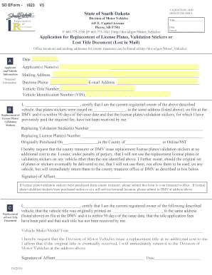 Fillable Online state sd Application for Replacement of License Plates ...