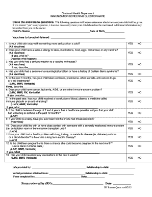 Fillable Online cincinnati-oh Immunization Screening Questionnaire ...