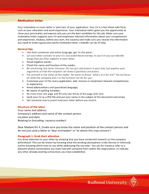 Fillable Online Your motivation or cover letter is part two of your ...