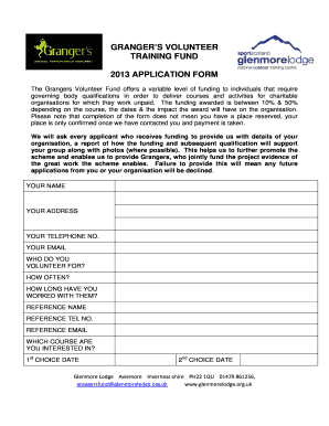 Fillable Online glenmorelodge org granger's volunteer training fund ...
