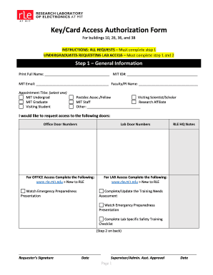 Fillable Online rle mit Key/Card Access Authorization Form - rle.mit ...