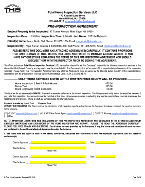 Fillable Online PRE-INSPECTION AGREEMENT - Total Home Inspection ...