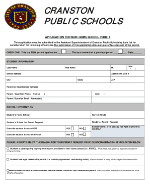 Fillable Online Permit to attend non-home school - Cranston Public ...