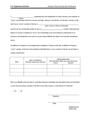 Fillable Online justice Form DOJ 54. Bar Certification Fax Email Print ...