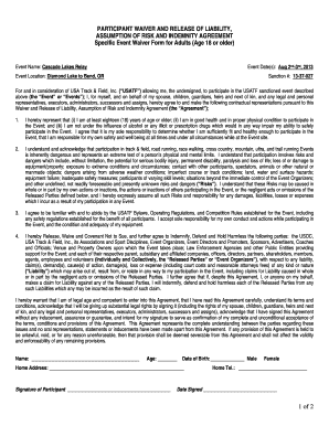 Fillable Online USATF Adult Waiver Form (Specific Events) Fax Email ...