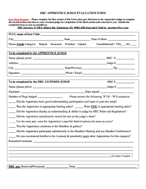 Fillable Online huntingretrieverclub HRC APPRENTICE JUDGE EVALUATION ...