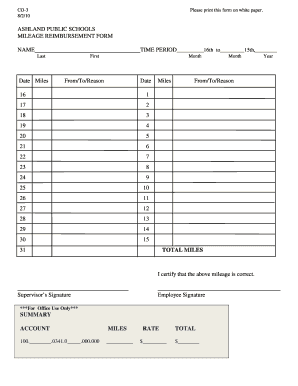 Fillable Online Mileage Reimbursment Form 8-2-10 Fax Email Print ...