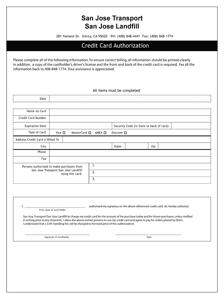 Fillable Online San Jose Transport San Jose Landfill Fax Email Print - pdfFiller