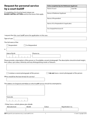 Fillable Online D89 - Request for personal service by a court bailiff ...
