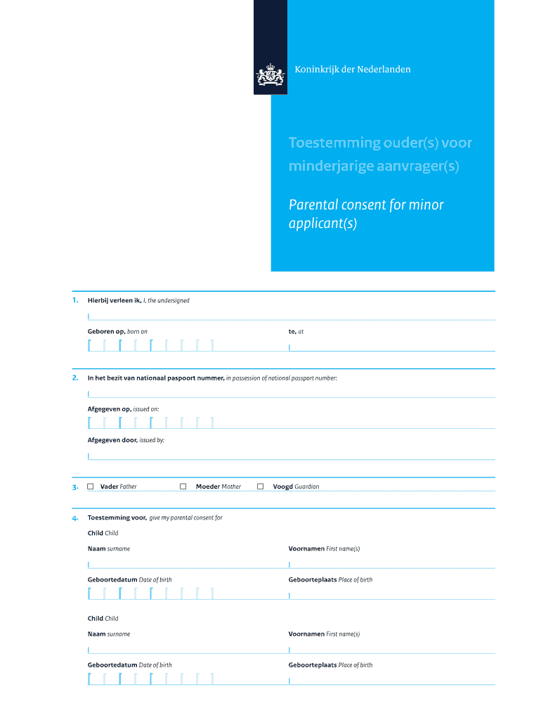 Fillable Online Toestemming ouder(s) voor minderjarige aanvrager(s) Fax ...