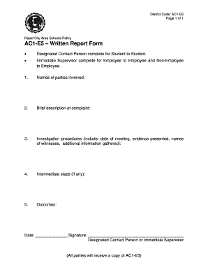 Fillable Online public rcas Rapid City Area Schools Policy AC1-E5 Written Report Form - public ...