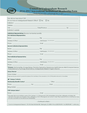 Fillable Online cur 2016 2017 International Institutional Membership Form Fax Email Print ...