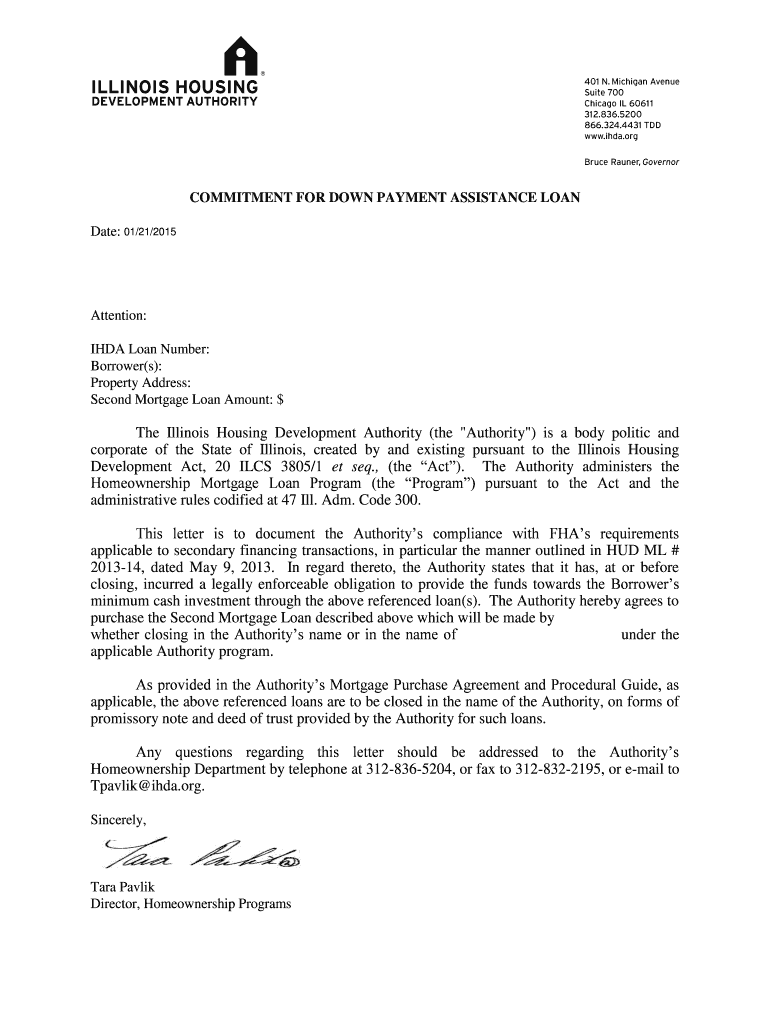 Fillable Online ihda COMMITMENT FOR DOWN PAYMENT ASSISTANCE LOAN Fax ...