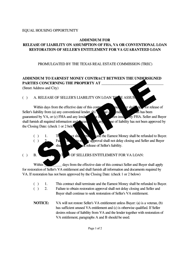 Fillable Online RELEASE OF LIABILITY ON ASSUMPTION OF FHA, VA OR ...