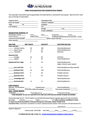 Fillable Online park pavilion/facilities reservation permit - City Of ...