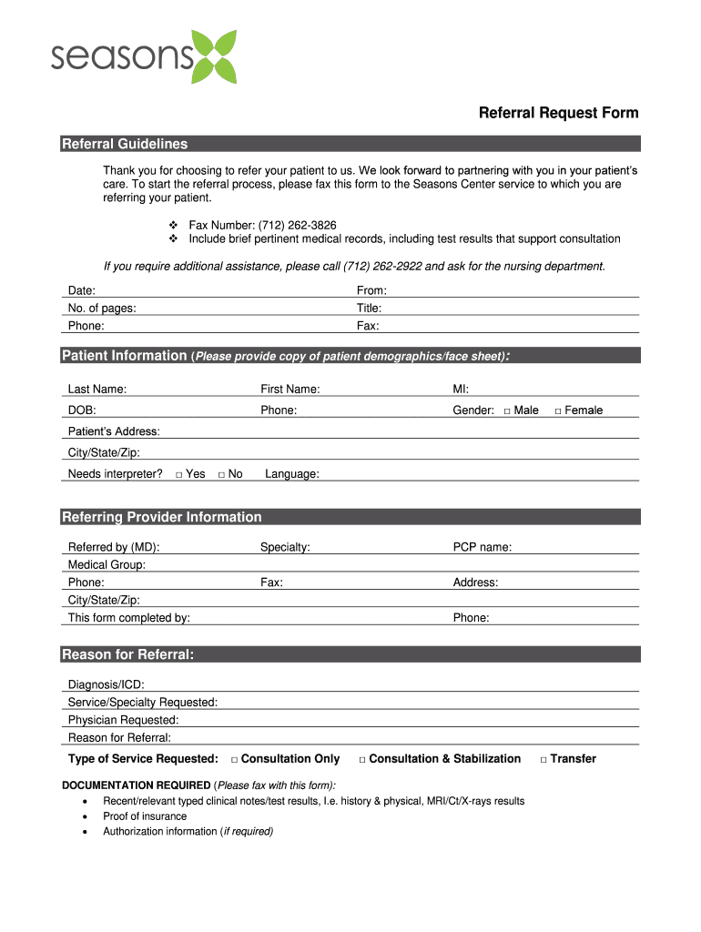 Fillable Online seasonscenter We look forward to partnering with you in ...