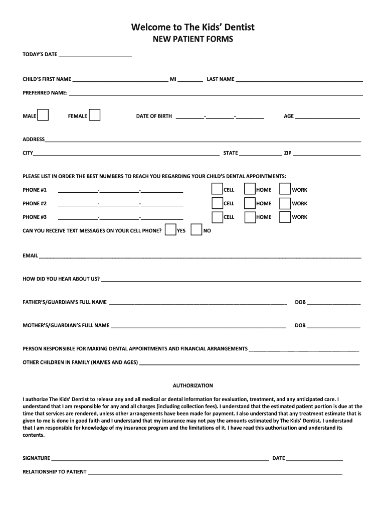 Fillable Online Welcome to The Kids Dentist Fax Email Print - pdfFiller