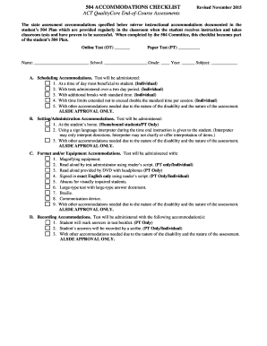 Fillable Online alsde 504 ACCOMMODATIONS CHECKLIST Fax Email Print ...
