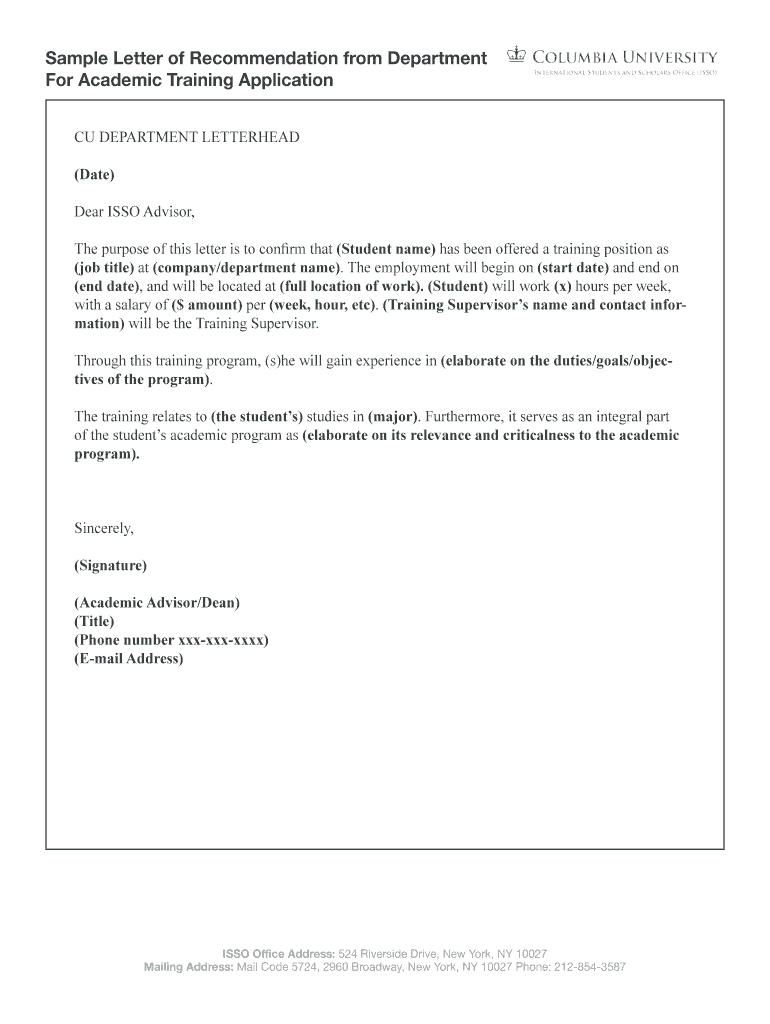 Fillable Online Sample Letter of Recommendation from Department Fax ...