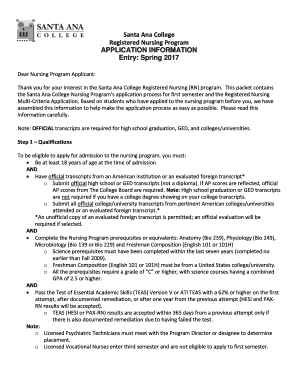 Fillable Online sac Santa Ana College Registered Nursing Program ...