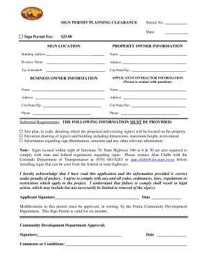 Fillable Online fruita SIGN PERMIT PLANNING CLEARANCE Fax Email Print ...