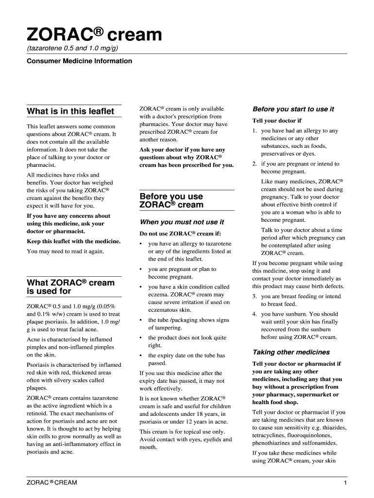 Fillable Online ZORAC cream Fax Email Print - pdfFiller